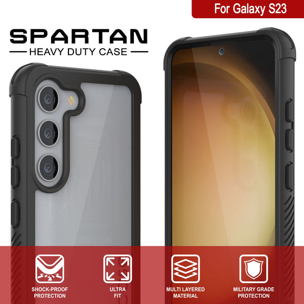 PunkCase Galaxy S23 Case, [Spartan Series] Clear Rugged Heavy Duty Cov ...